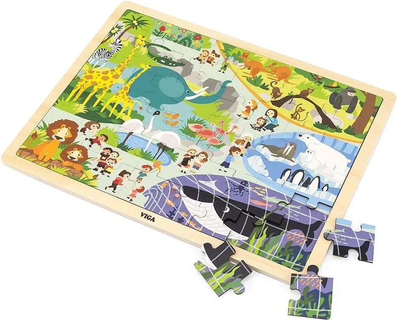 Dětské dřevěné puzzle Viga Zoo 48 dílků