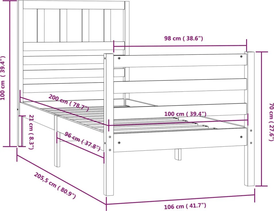 vidaXL Rám postele masivní dřevo 100 x 200 cm [3101079] Barva: Černá