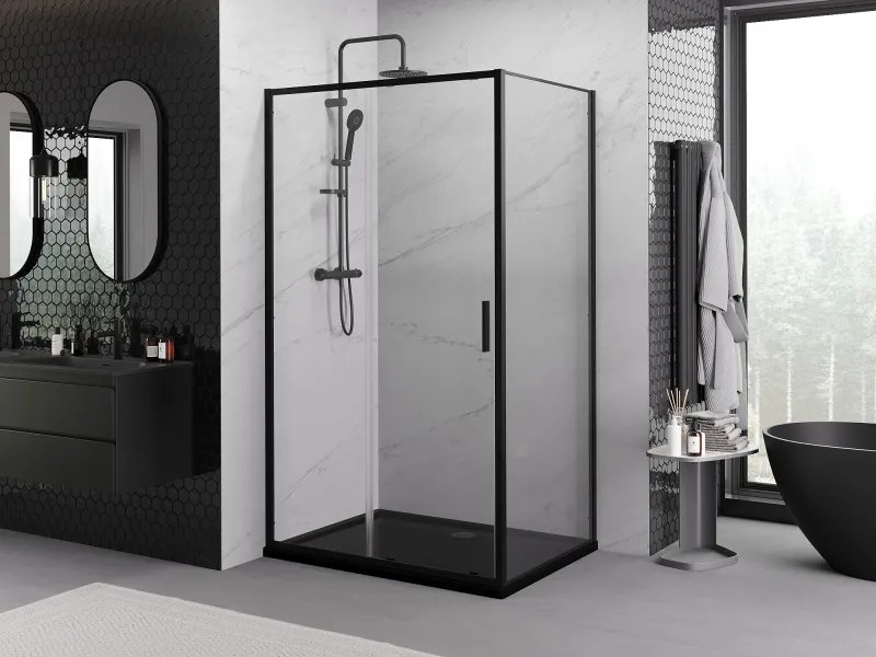 Mexen Exo, posuvná sprchová kabina, dveře 170 cm + boční stěna 80 cm, transparentní sklo, černá, 8151-170-080-70-00