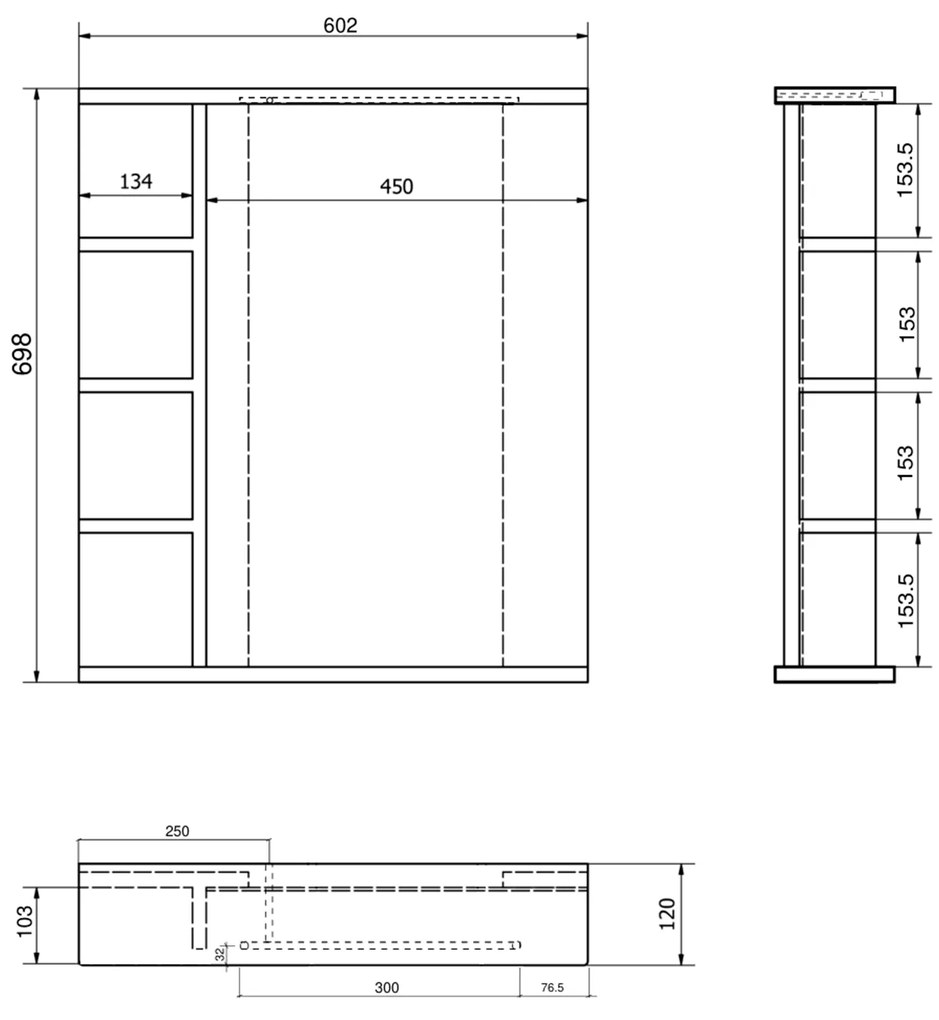 Aqualine Aqualine, KORIN STRIP zrcadlo s LED osvětlením a poličkami 60x70x12cm, KO370S