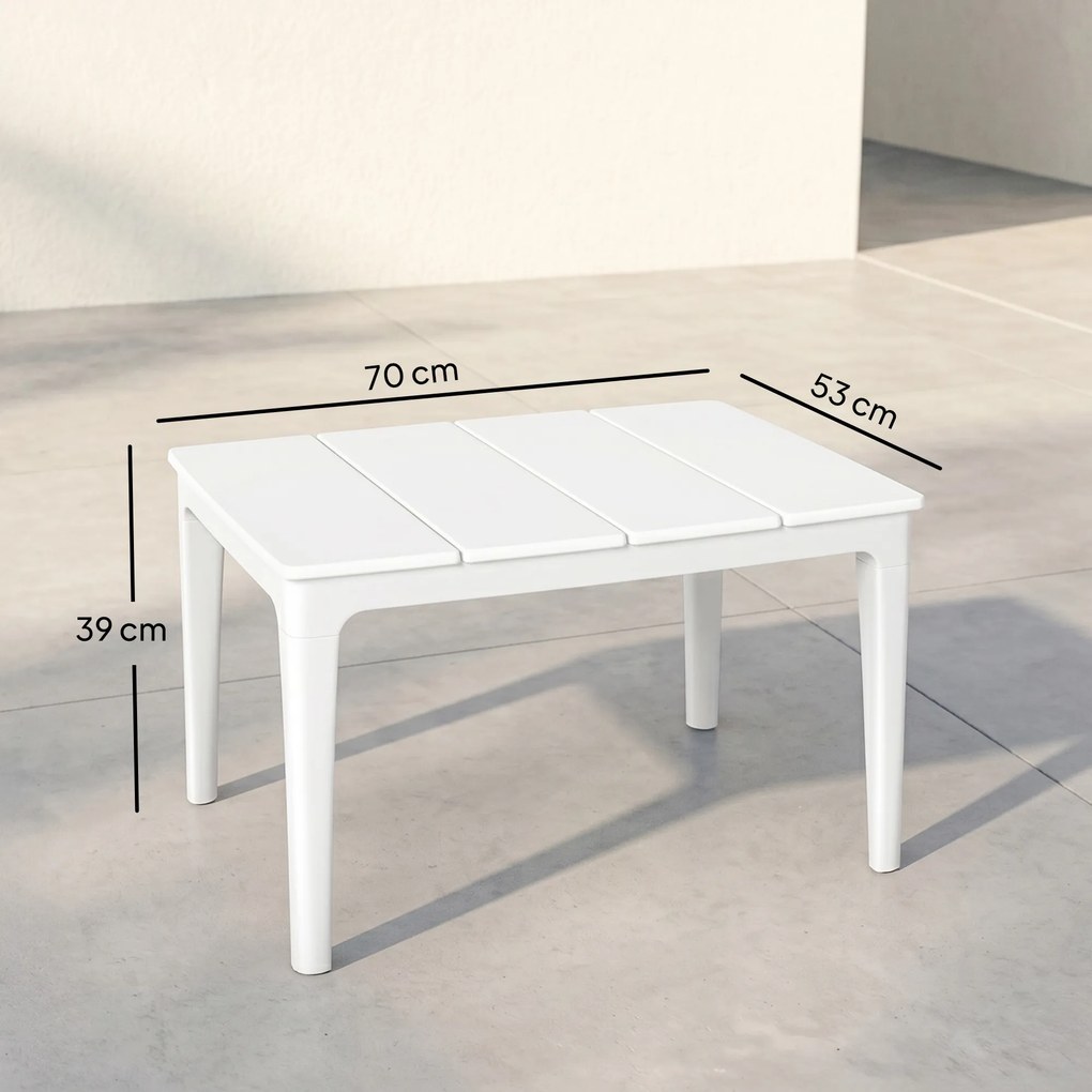 Outsunny venkovní konferenční stolek s válcovými nohami, obdélný PP plastový stolek, moderní — 53 × 70 × 39 cm, krémový