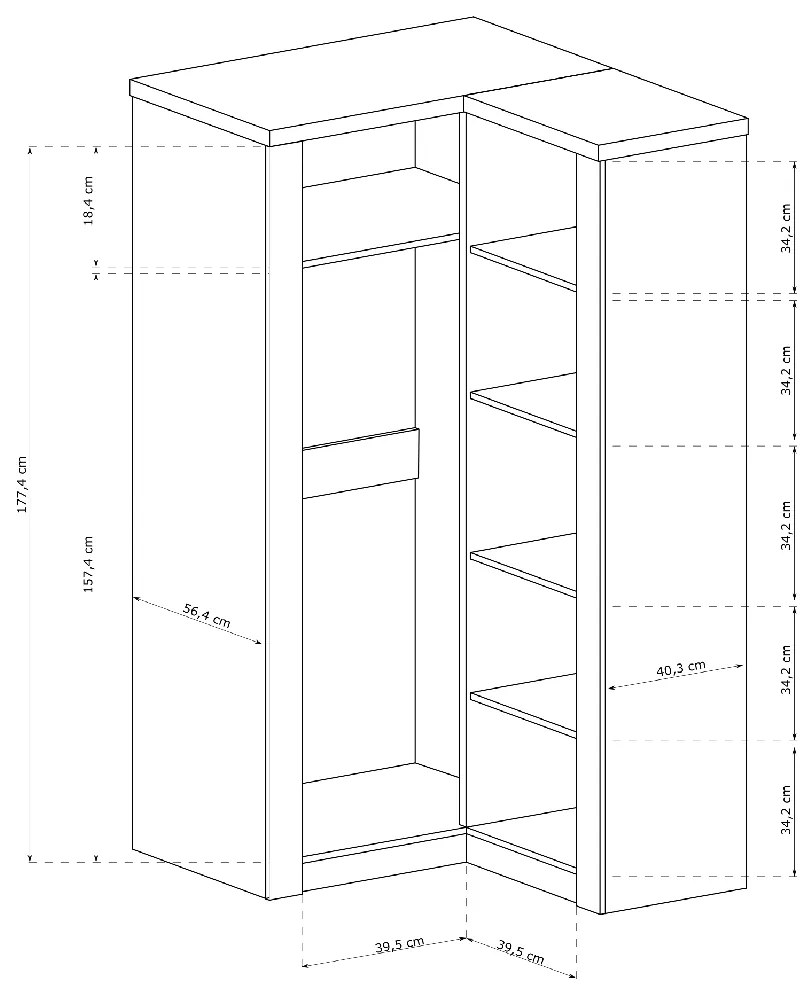 INDIANAPOLIS s | šatní skříň I-14 K ROHOVÁ | 106x90 cm | jasan světlý