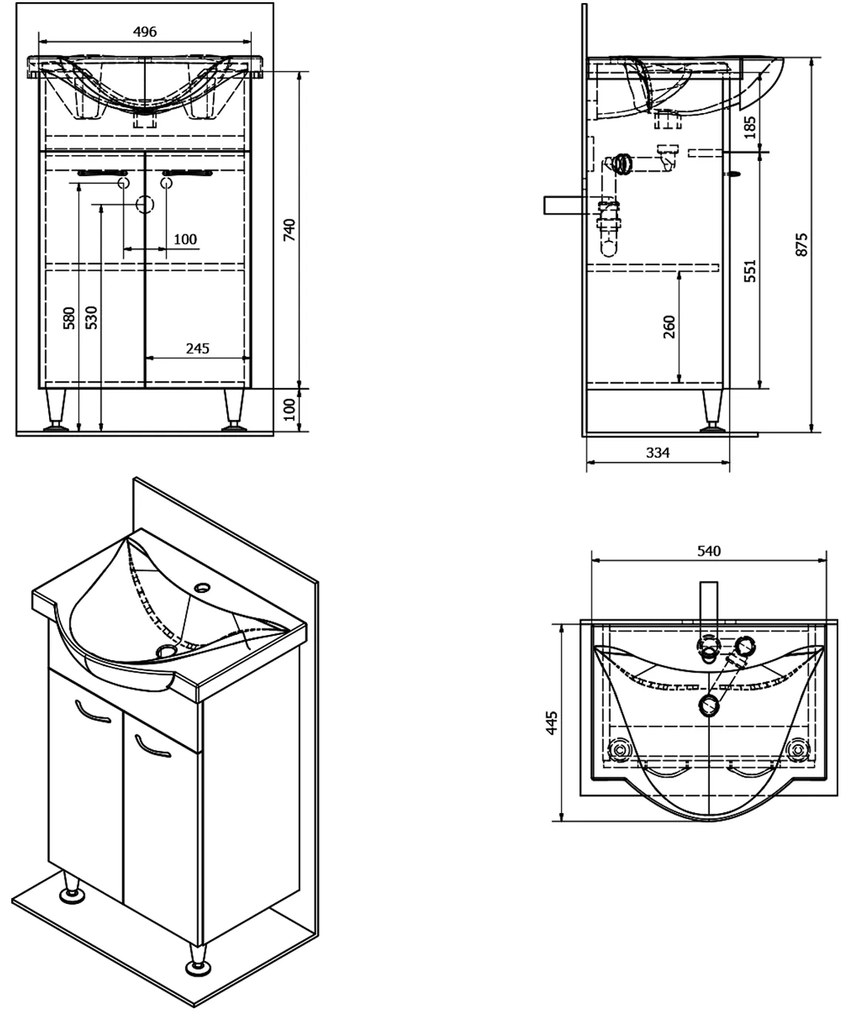 Aqualine, KERAMIA FRESH umyvadlová skříňka 51,1x74x34cm, dub platin, 50058