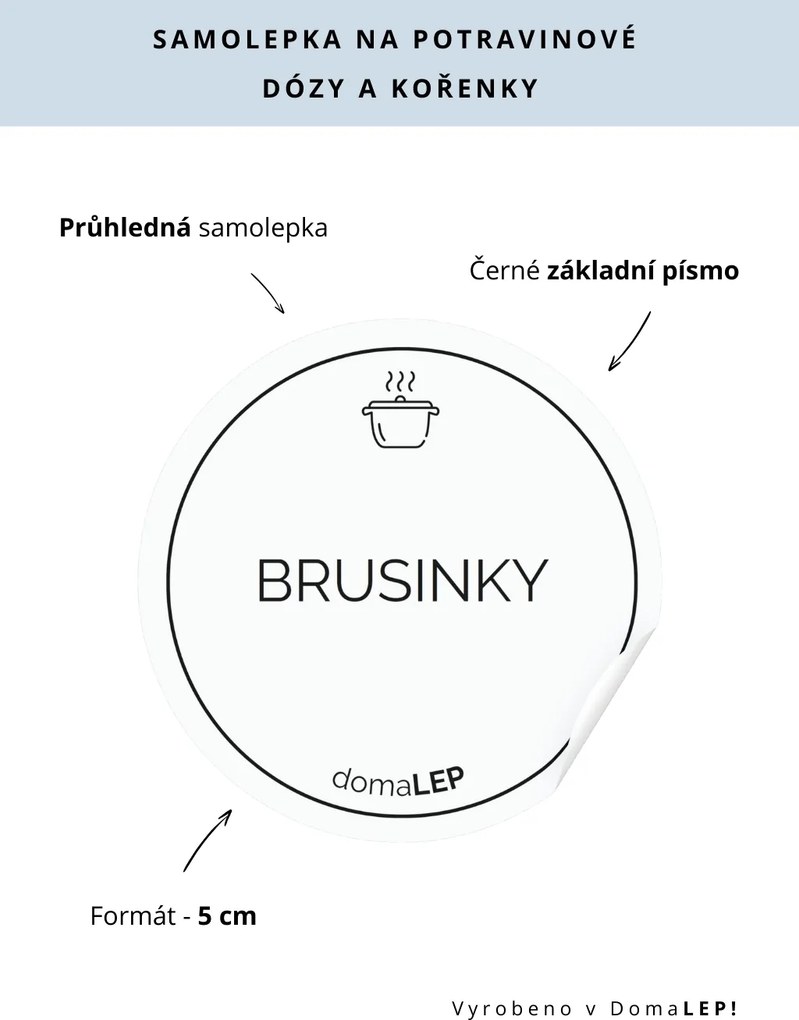 BRUSINKY – průhledná samolepka na dózu, základní písmo, 5 cm | DomaLEP