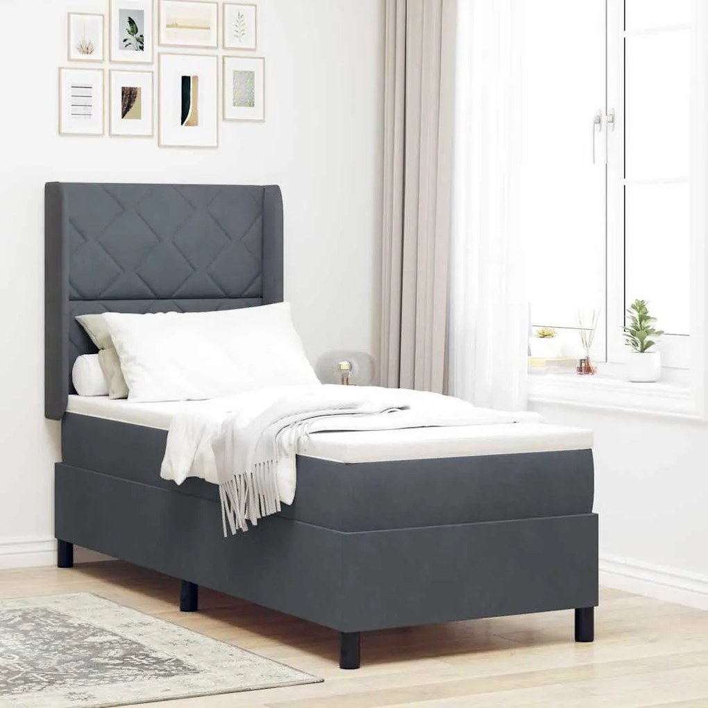 Postel s boxspringem s čelo Tmavě šedá 80 x 200 cm samet 3342033