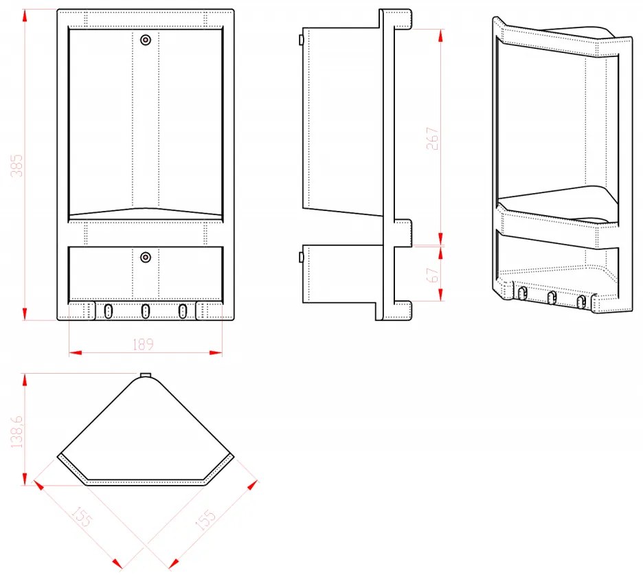 Gedy JUNIOR dvoupatrová rohová polička, 189x385x139 mm, termoplast, bílá 8079