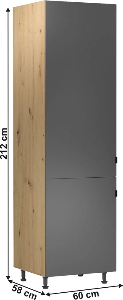 Vysoká skříňka na chladničku, dub artisan / šedý mat, univerzální, LANGEN D60ZL