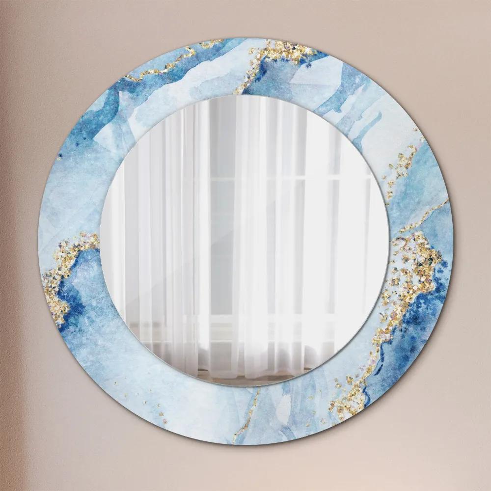 Kulaté dekorativní zrcadlo Modré mramorové zlato fi 50 cm