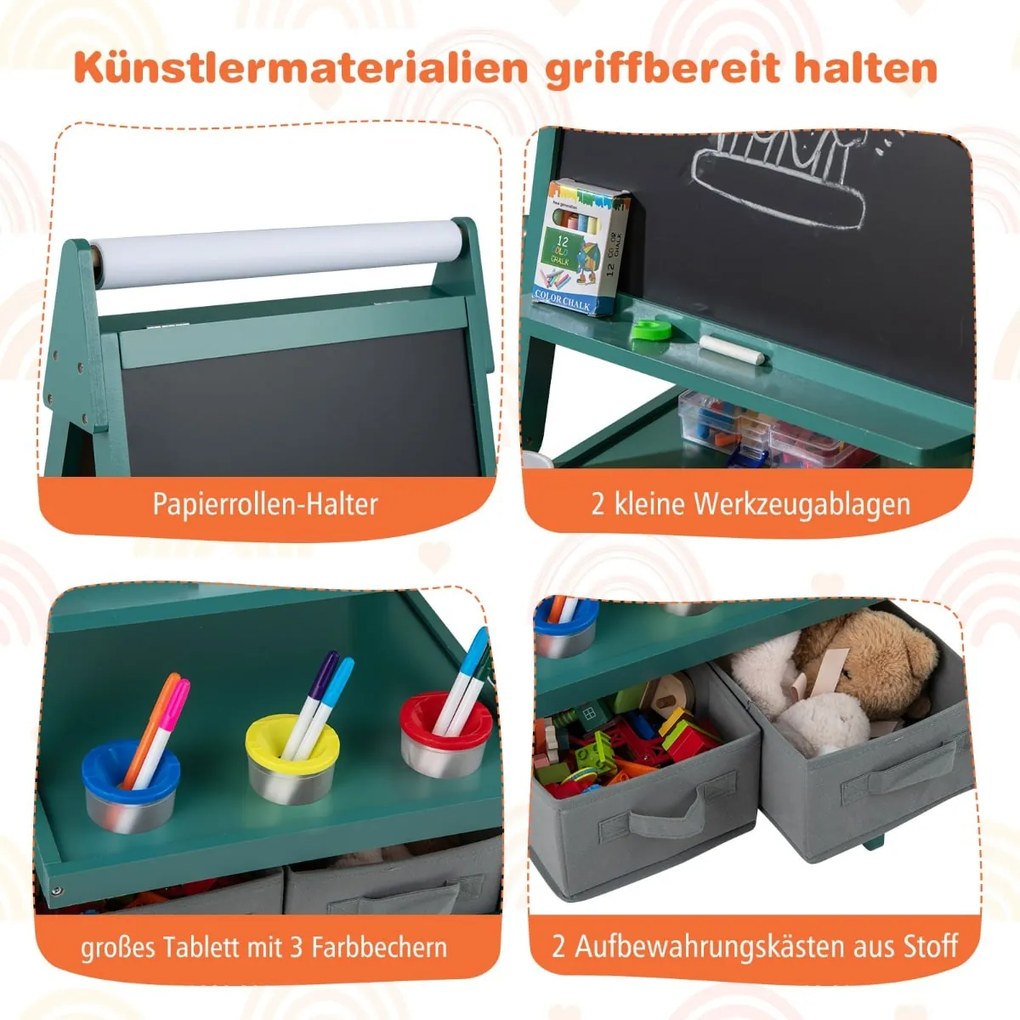 Costway Dětská tabule 3 v 1 s papírovou rolí a magnetickou tabulí a bílou tabulí