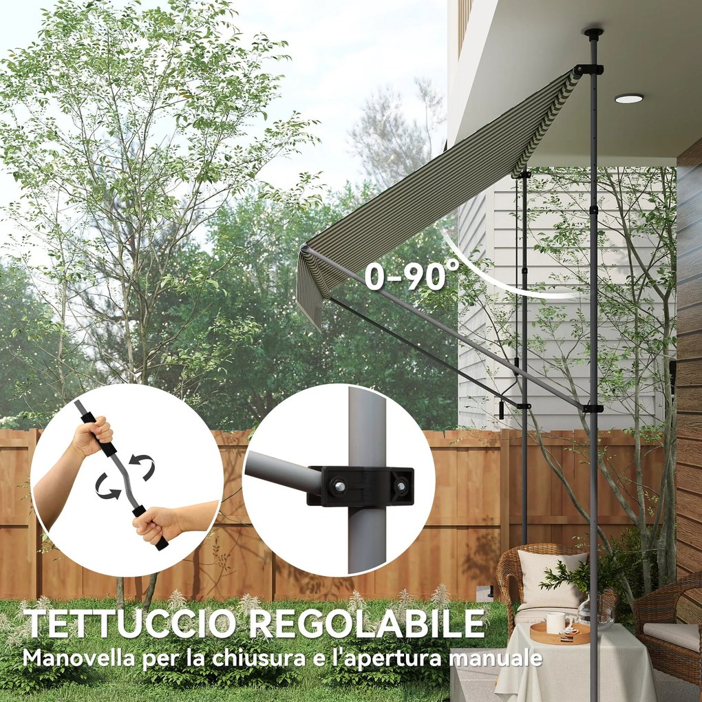 Outsunny Sluneční Markýza 2x1,2 m s Výsuvným Ramem, Zahradní Sluneční Plachta s Hliníkovým Rámem a Polyesterem 180g/㎡, pro Zahradu, Balkon a Terasu, …
