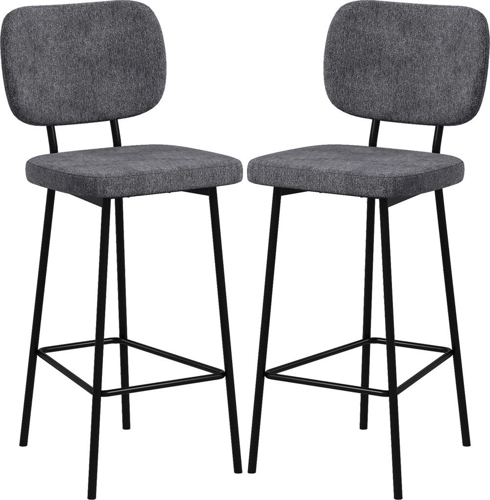 HOMCOM Sada 2 barových stoliček s opěrkou nohou a potahem z lněné látky, rozměry 41Š x 46H x 90V cm, šedá
