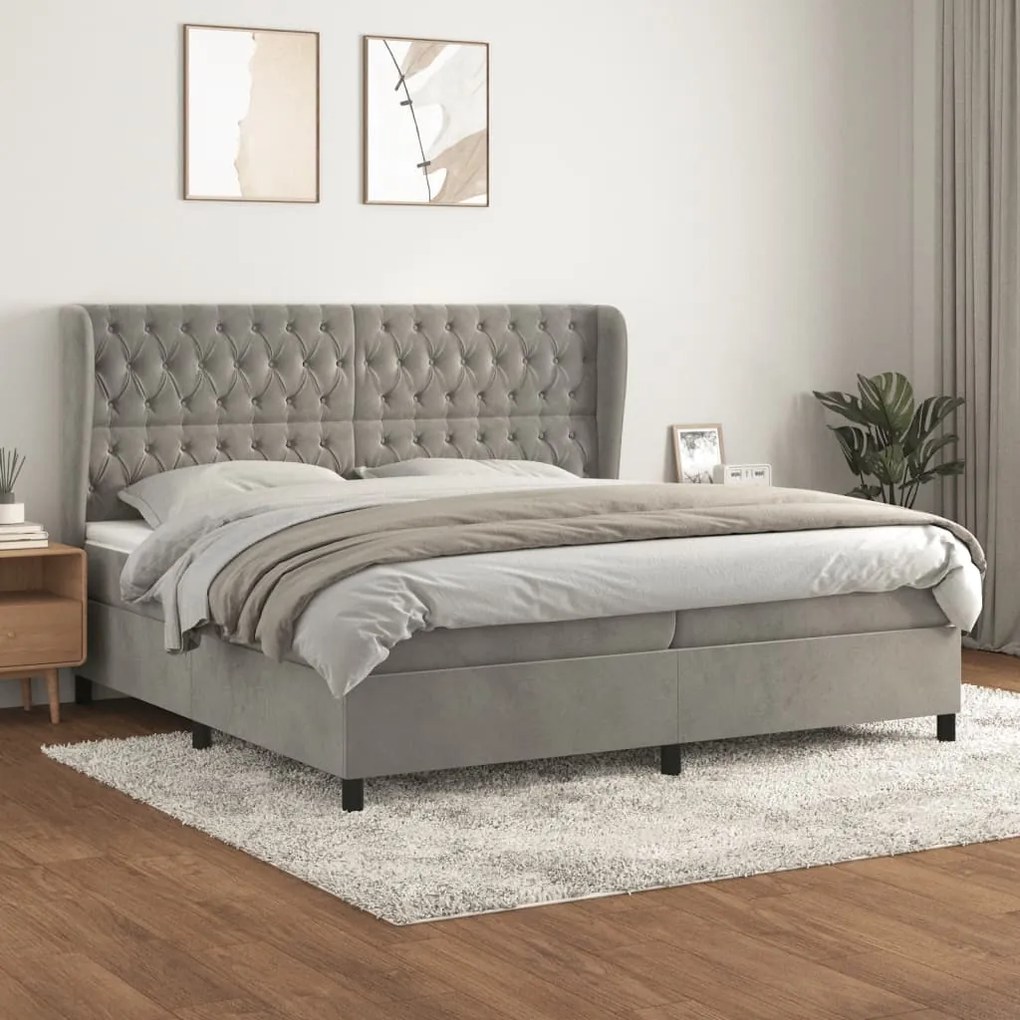 Box spring postel s matrací světle šedá 200x200 cm samet