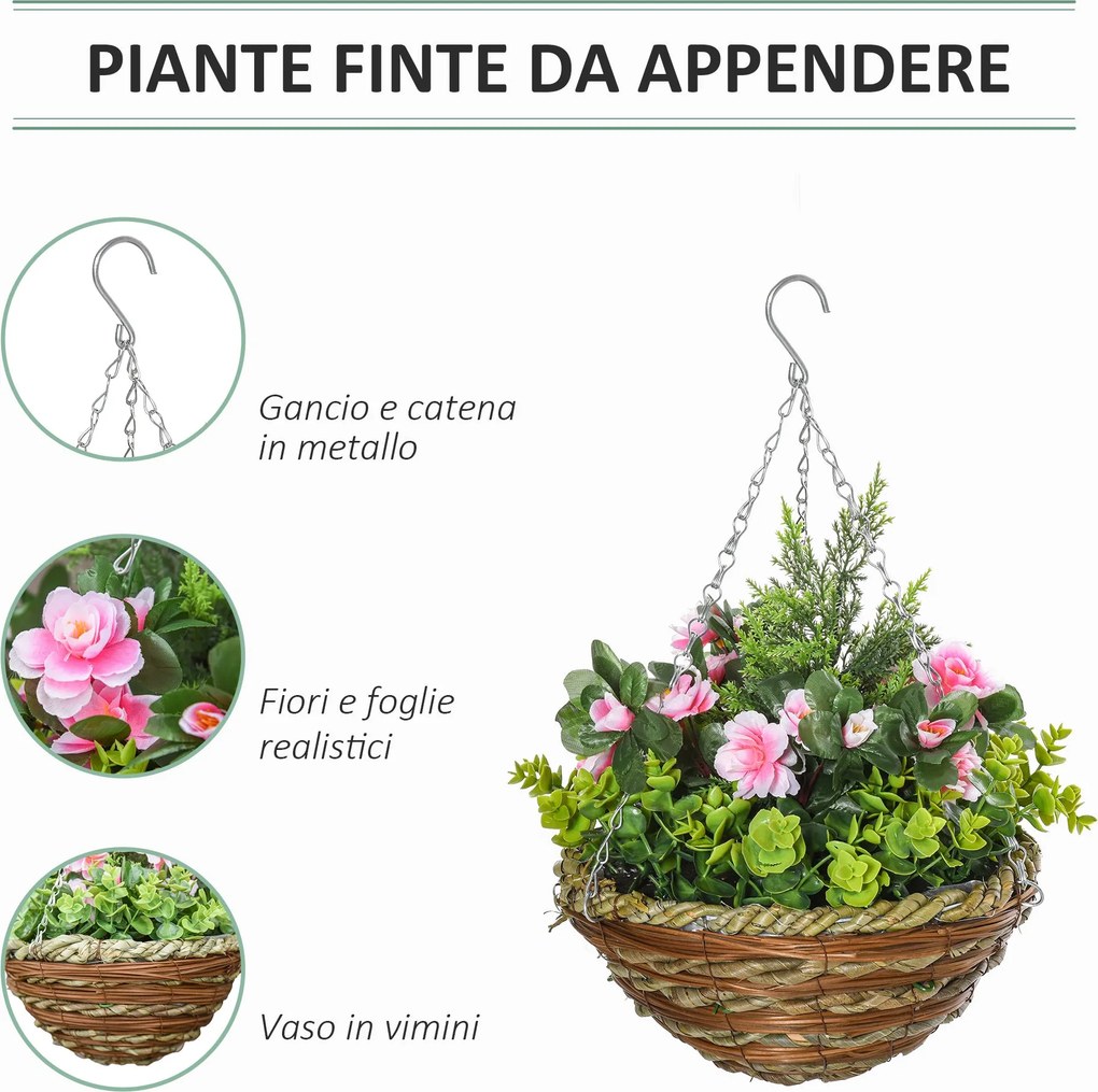 Outsunny Sada 2 Umělých Rostlin Lisianthus v Květináči s Háčkem, Umělé Rostliny z PE a Slinky, Ø25x34 cm, Zelená a Růžová