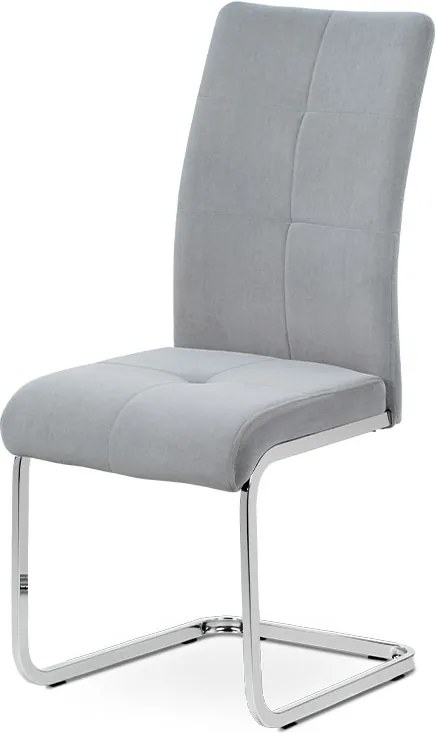 Autronic Jídelní židle - stříbrná sametová látka, kovová chromovaná podnož DCL-440 SIL4