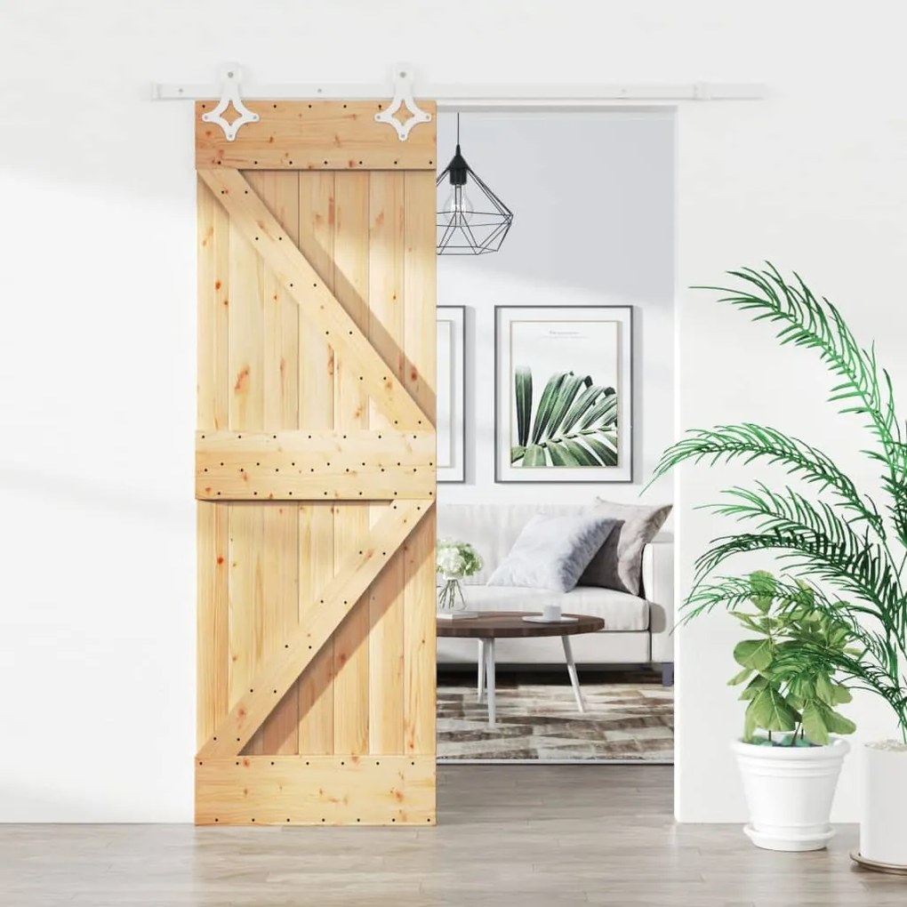Posuvné Dveře S Kováním 70 X 210 Cm Masivní Borové Dřevo