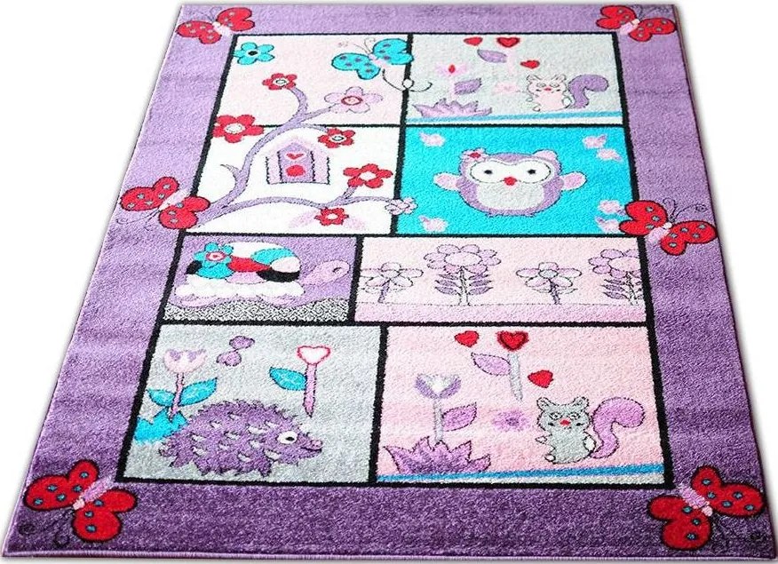 Obdélníkový koberec Bella zvířátka / fialová - 160 x 220 cm