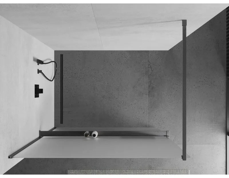 Mexen Kioto+, sprchová zástěna Walk-In s poličkou a věšákem 120 x 200 cm, 8mm sklo námraza, grafitový profil, 800-120-121-66-30