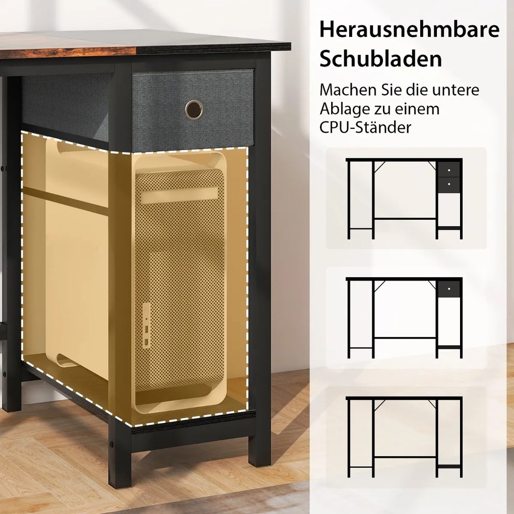Costway 140 cm dlouhý stůl se 2 zásuvkami, háčkem na sluchátka a úložným