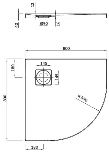 Cersanit TAKO SLIM sprchová vanička 90x90x4 cm + sifon, čtvrtkruhová, bílá, S601-120