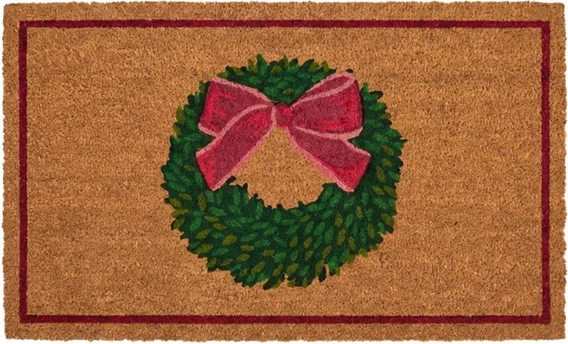 Vánoční kokosová rohožka s věnečkem a mašlí - 75*45*1 cm