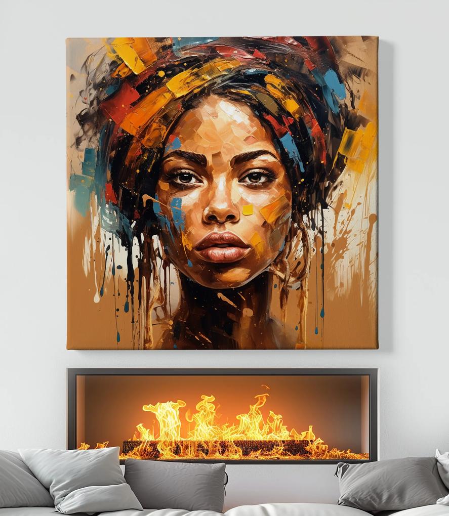 Obraz na plátně - Africká žena Aisha se zamyšleným pohledem FeelHappy.cz Velikost obrazu: 100 x 100 cm