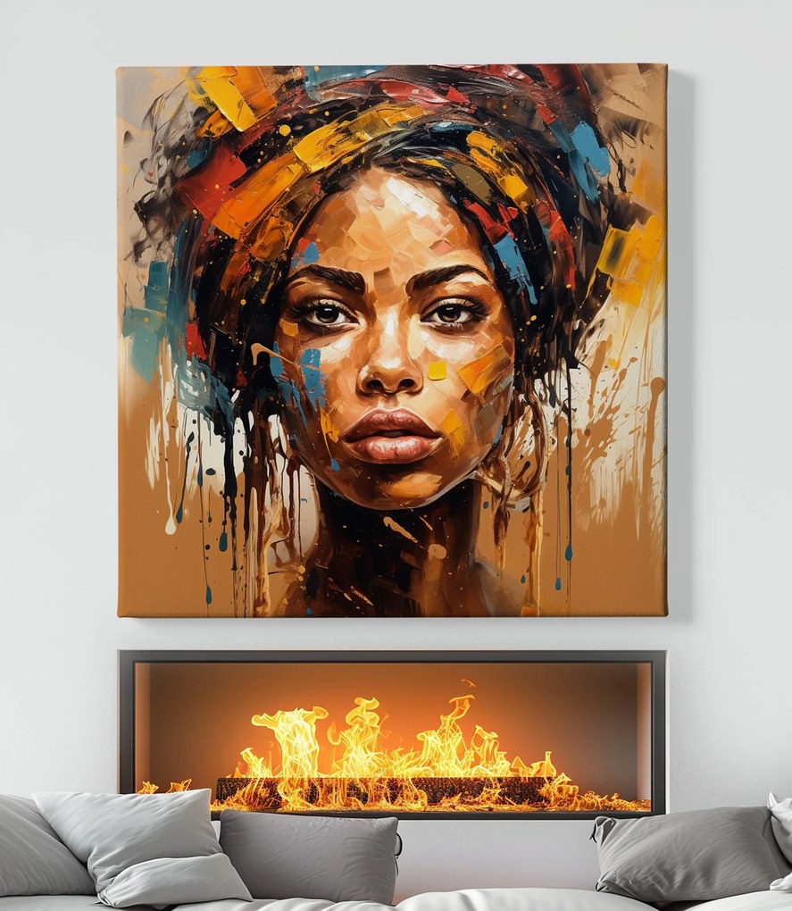 Obraz na plátně - Africká žena Aisha se zamyšleným pohledem FeelHappy.cz Velikost obrazu: 60 x 60 cm