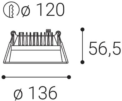 LED2 2250843DT Zeta S, černé svítidlo pro zapuštění, 15W LED 4000K stmívatelné TRIAC, ⌀13,6cm, IP44