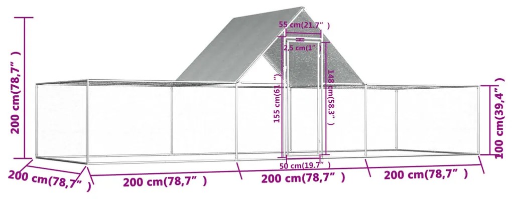 vidaXL Marketos Klec pro kuřata 6 x 2 x 2 m pozinkovaná ocel