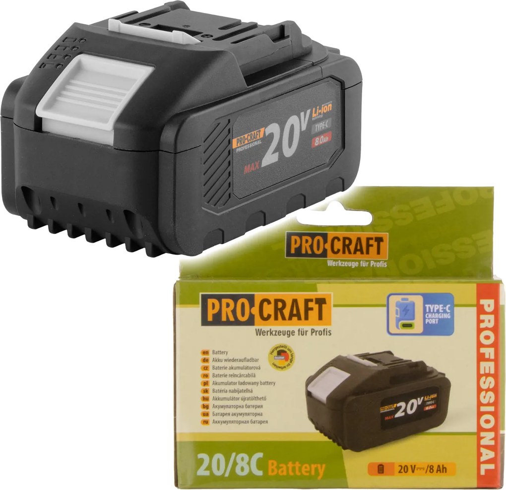 Procraft 20/8C - akumulátor 20V / 8Ah s USB-C portem