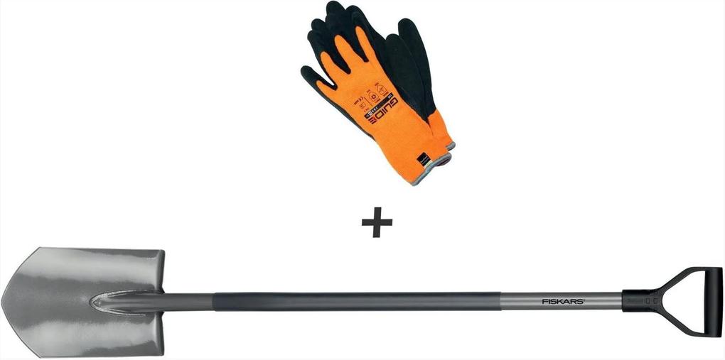 Fiskars Set rýč špičatý Ergonomic + pracovní rukavice 1003460