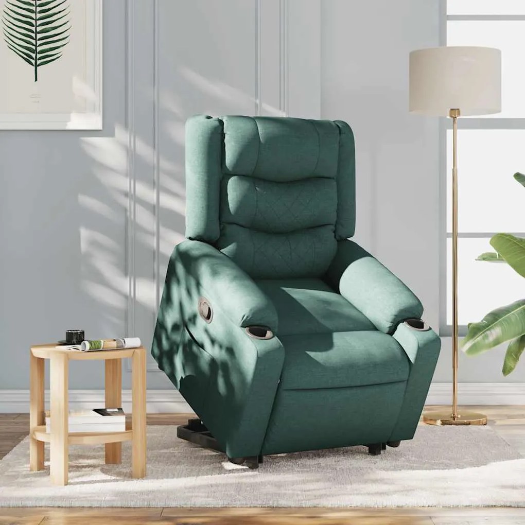 Zvedací polohovací křeslo tmavě zelené textil 3310264