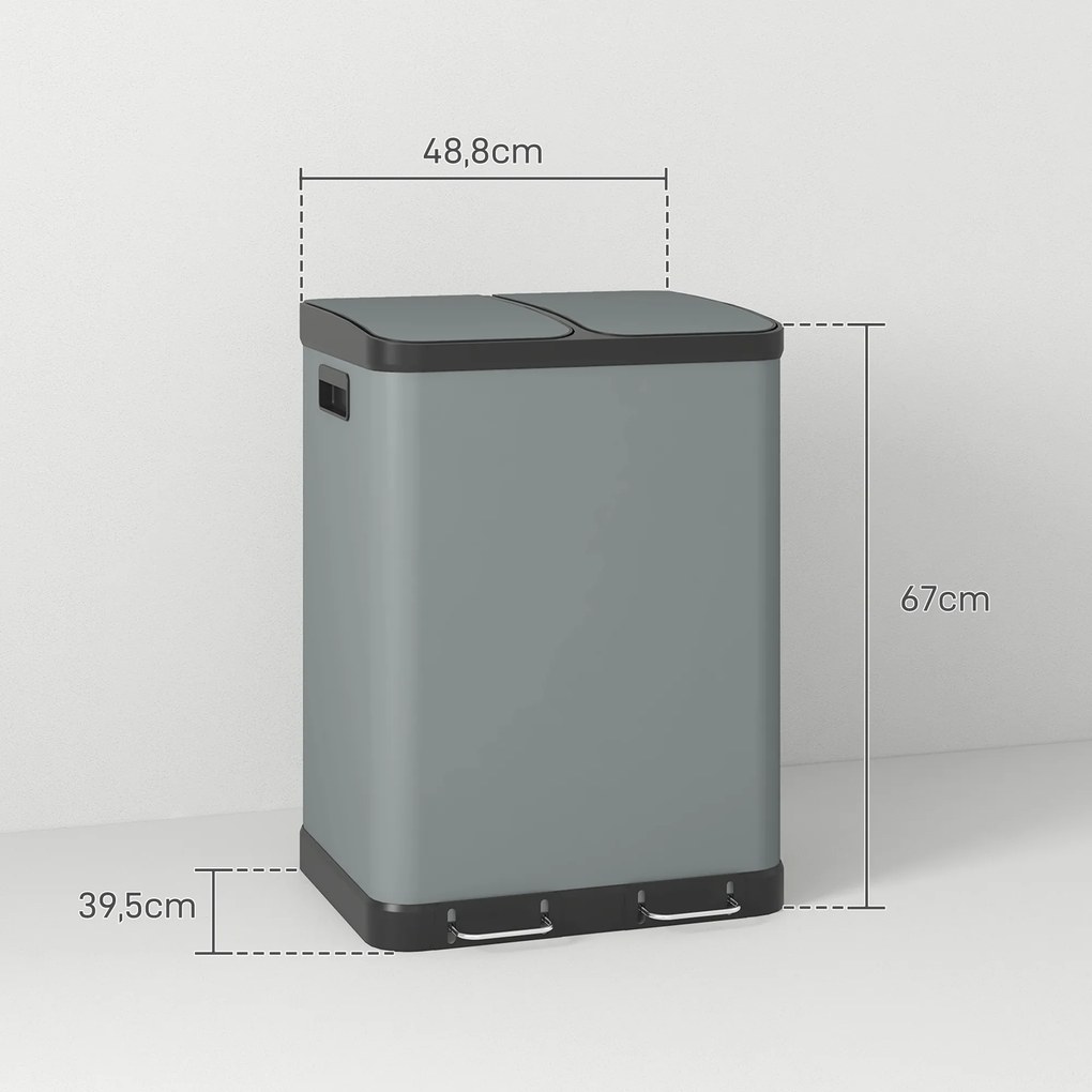 HOMCOM odpadkový koš 2x30L pedálový koš na kosmetiku s víkem a nožním pedálem, kovový odpadkový koš s vnitřním košem do obývacího pokoje a kanceláře,…