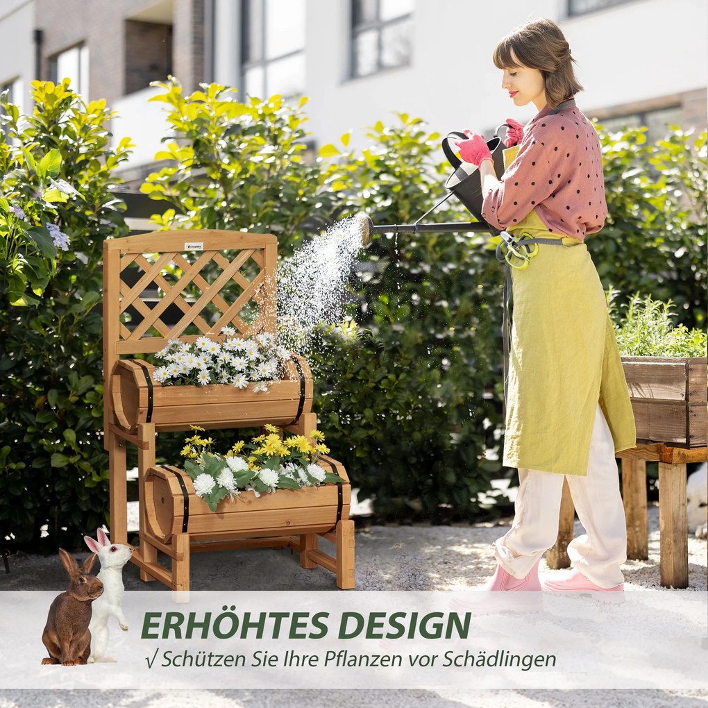 Outsunny vyvýšený záhon dřevěný truhlík na květiny s podpěrou pro šplhání 45 x 80 cm rustikální design pro zahradu terasu balkon žlutý zeleninový záh…