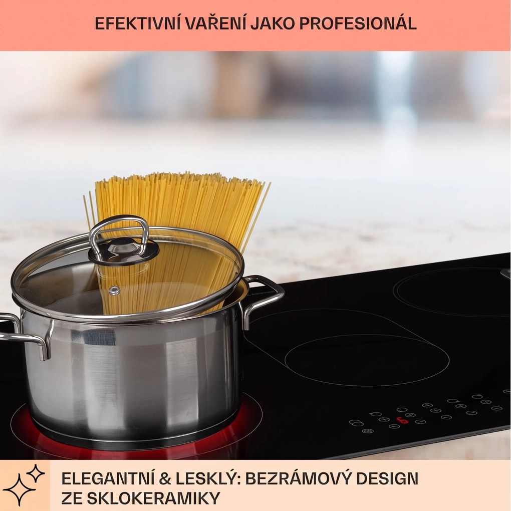 Klarstein Virtuosa Roast, vestavná varná deska, 5 zón, 8500 W, sklokeramika