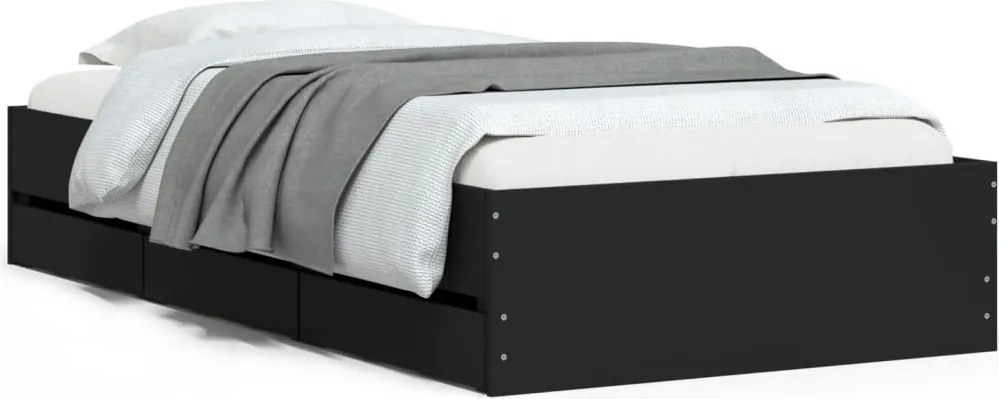 Rám postele se zásuvkami černý 100 x 200 cm kompozitní dřevo 3207288