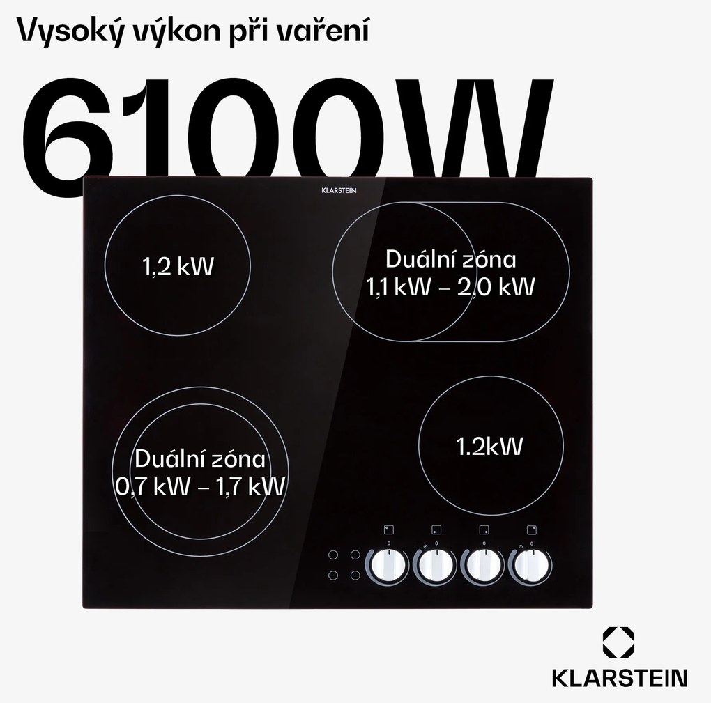 Klarstein EasyCook, sklokeramická varná deska, 6100 W, otočný regulátor, černá