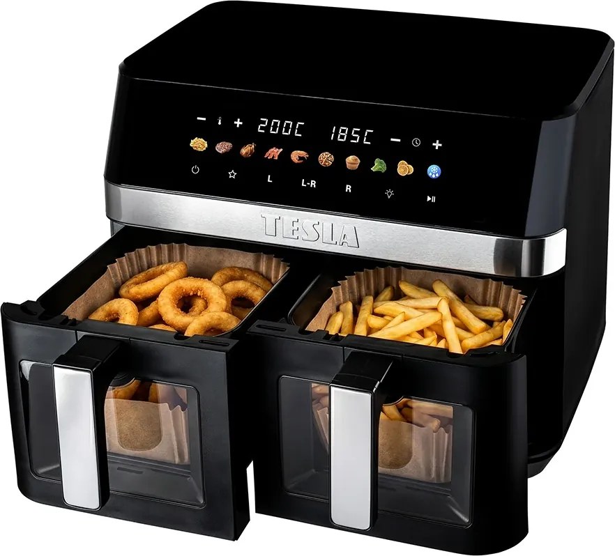 TESLA AirCook DualZone Q787 XXL Deluxe - multifunkční duální digitální horkovzdušná fritéza 2v1