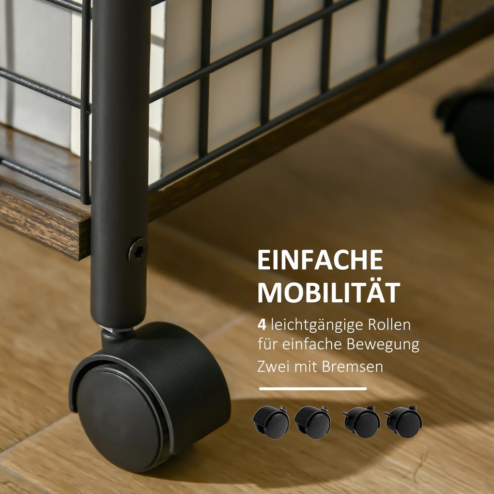 HOMCOM Kuchyňský vozík Servírovací vozík s pracovní deskou a 2 úložnými koši, otočná kolečka o 360°, rustikálně hnědý, 40x30x62 cm | Aosom.de