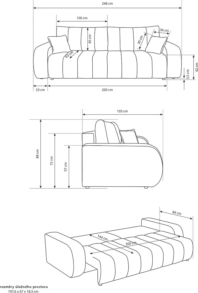 Pohovka BALOO | 248 cm | rozkládací + úložný prostor | VÝBĚR TKANIN