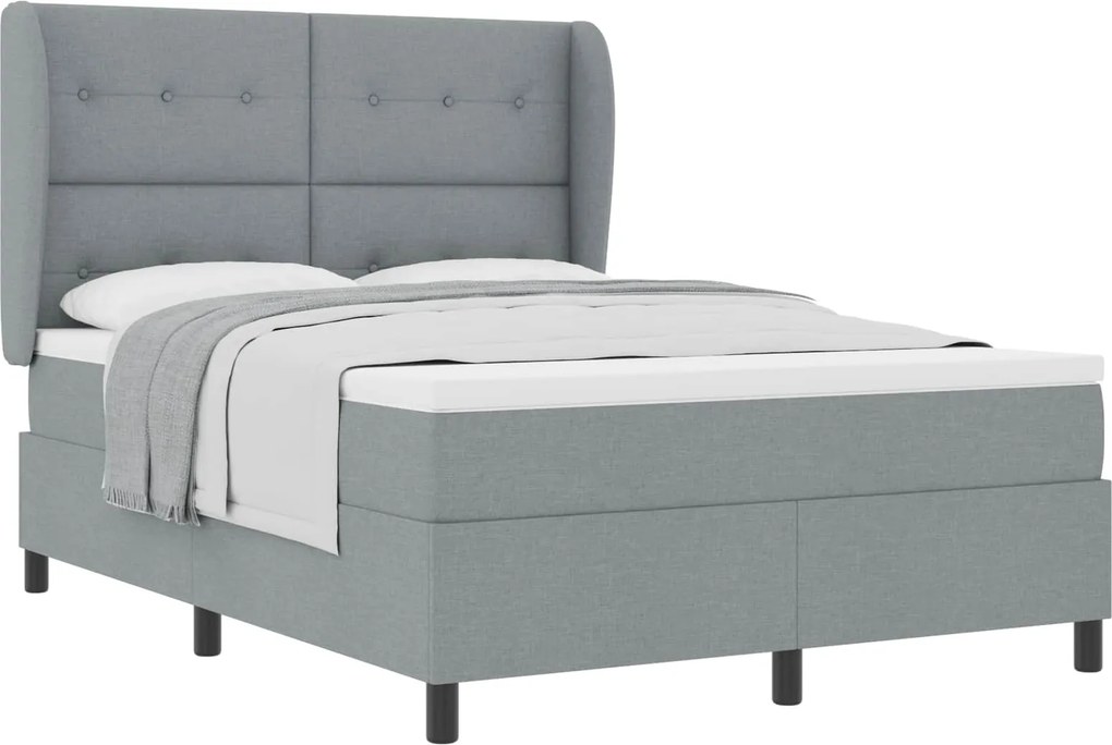 Postel s boxspringem s čelo Světle šedá 140 x 200 cm textil 3340564