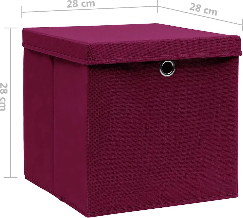Úložné boxy s víky 10 ks 28 x 28 x 28 cm tmavě červené 325202