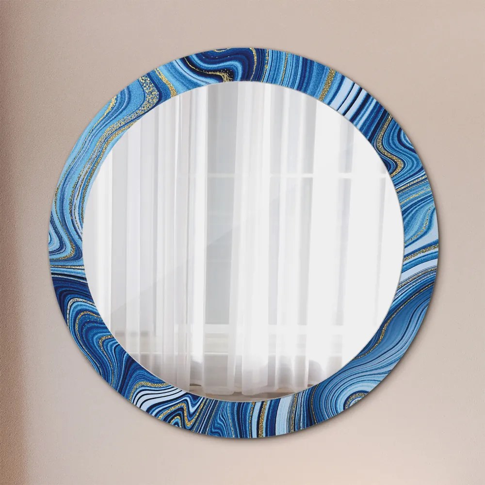 Kulaté dekorativní zrcadlo Modrý mramor fi 80 cm