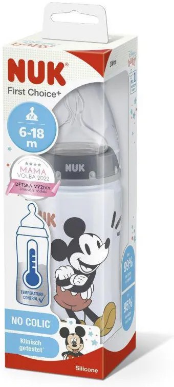 NUK FC+ láhev s kontrolou teploty Mickey 300 ml Šedá