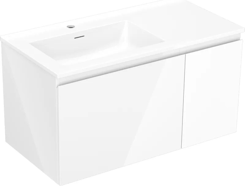 Mexen Orio, koupelnová skříňka 90 cm s umyvadlem Otis levá, 1S, 1D, bílá lesklá, 91A13-09047-3-BBFF00-W18L00
