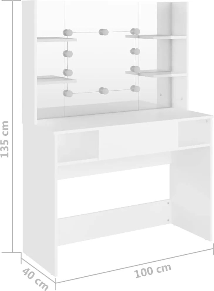 Kosmetický stolek s LED světly 100 x 40 x 135 cm MDF bílý 331538