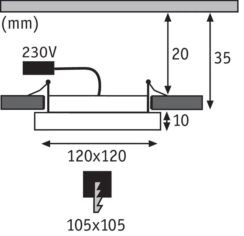 Paulmann 92950 Areo, bílé polozapuštěné svítidlo, 8W LED 3000K, 12x12cm, IP23