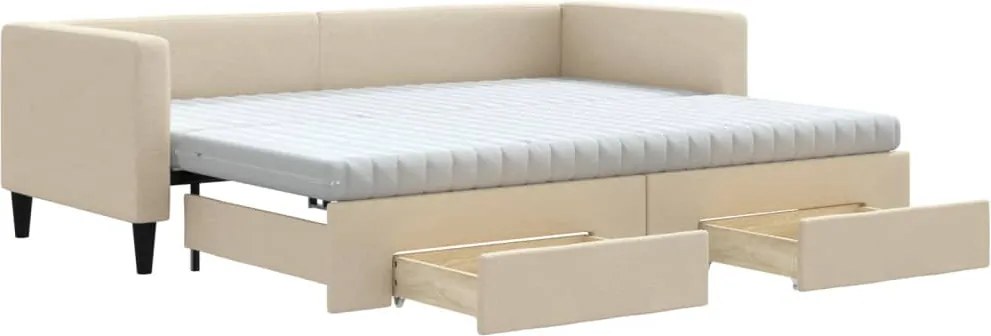 Válenda s přistýlkou a zásuvkami krémová 80 x 200 cm textil 3196631