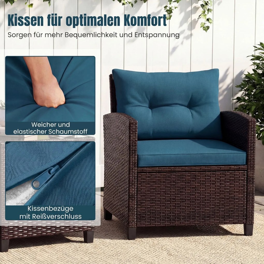 Costway Ratanový set zahradního nábytku, 3dílný balkonový nábytek