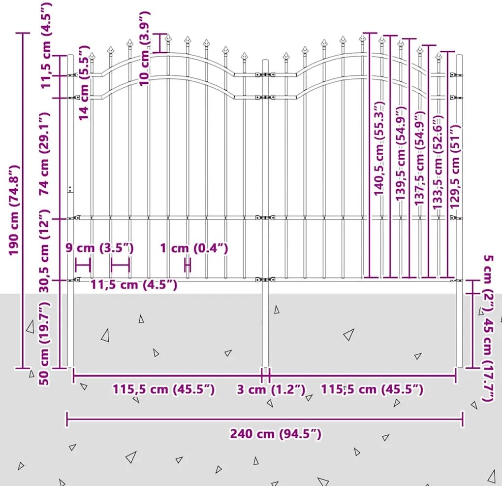 Zahradní plot Woerden s kopím nahoře černý 240 x 150 cm ocelový 151082