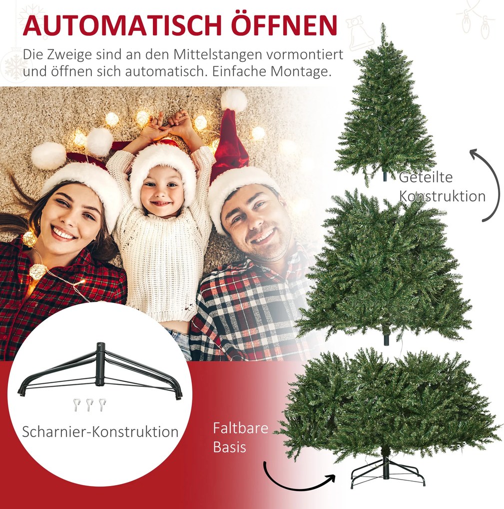 HOMCOM Vánoční strom, 700 teplých bílých LED diod, 2154 větviček, nehořlavý, plast/kov, 210 x 142 cm, zelený